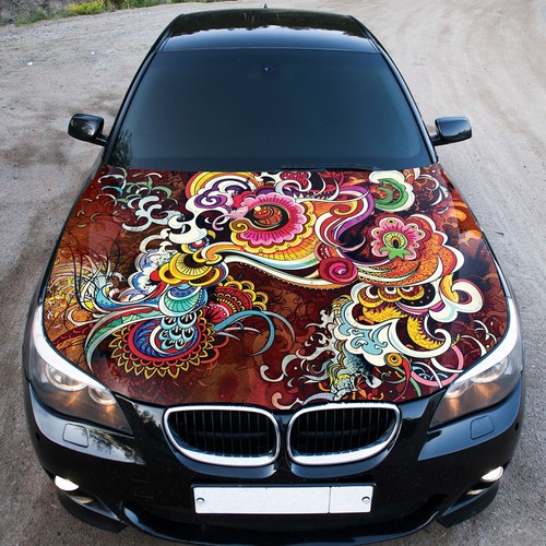 Abstract Flowers Car Hood Wrap Decal Vinyl Sticker Full Color Graphic ...