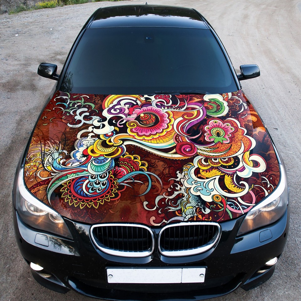 Abstract Flowers Car Hood Wrap Decal Vinyl Sticker Full Color Graphic ...