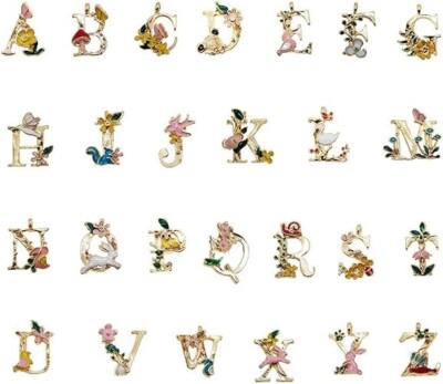 Alphabet Charms Letter Gold Enamel Full Set A-Z Bulk Jewelry Floral ...