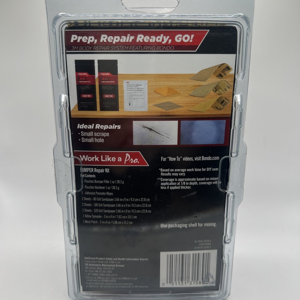 NEW Bondo Bumper Repair Kit Paintable Permanent Non Shrinking Repair ...