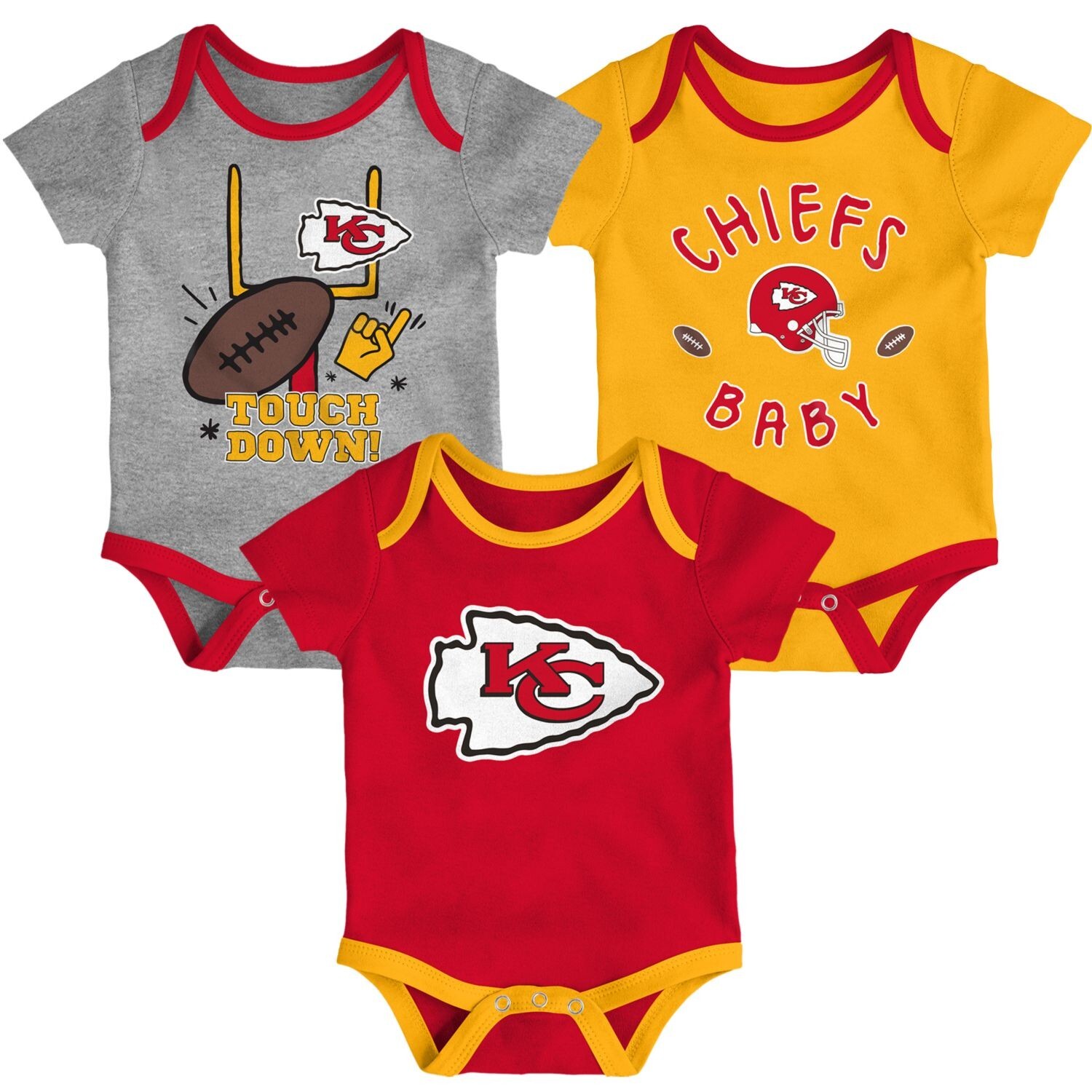 Kansas City Chiefs 3-Pack Bodysuit NFL Team Apparel Infant Size 24M NEW ...