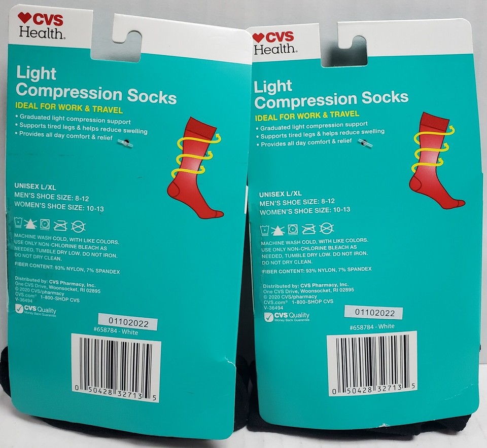 2PK CVS Light Compression Unisex Socks Over-the-Calf Length Black Size ...