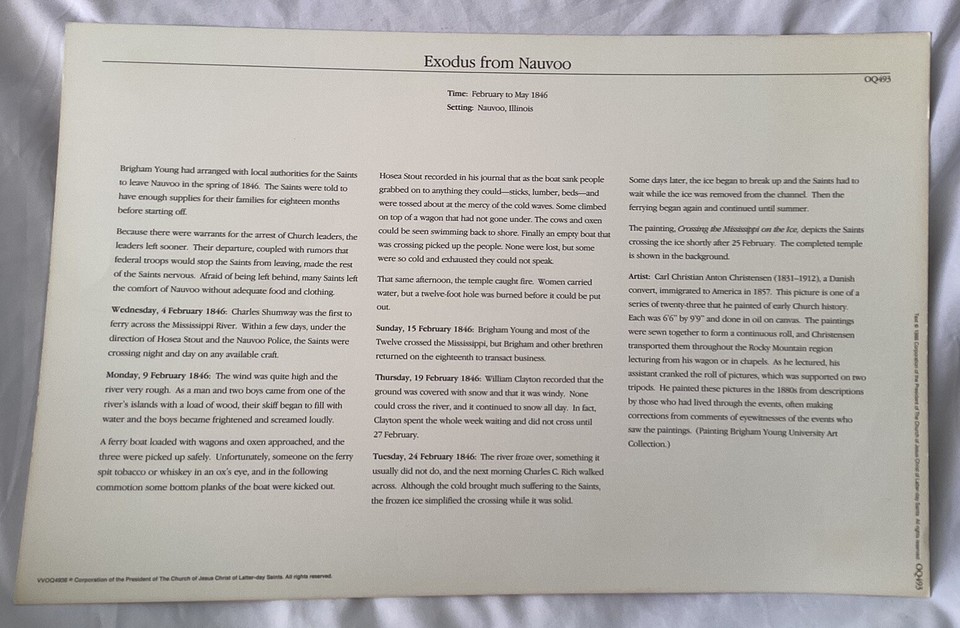 LDS Art Mormon Pioneers Lesson Poster 11x17” Vtg Exodus From Nauvoo ...