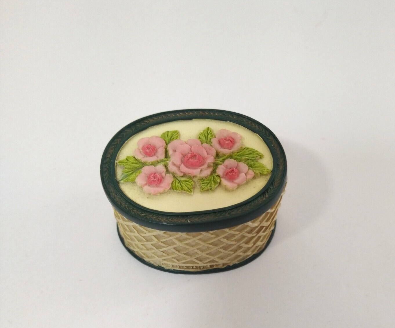Vintage Dezine Bisque Ceramic Trinket Ring Jewelry Box Basket Weave ...