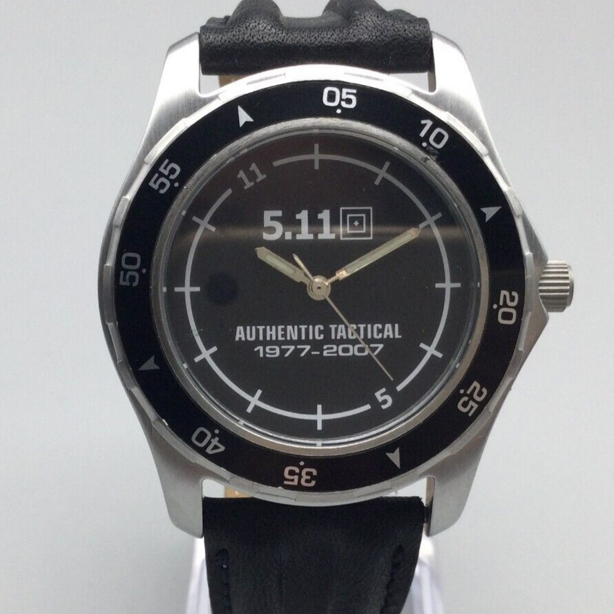 5.11 Tactical Series Watch Men 45mm Silver Tone 30M Leather Band New ...