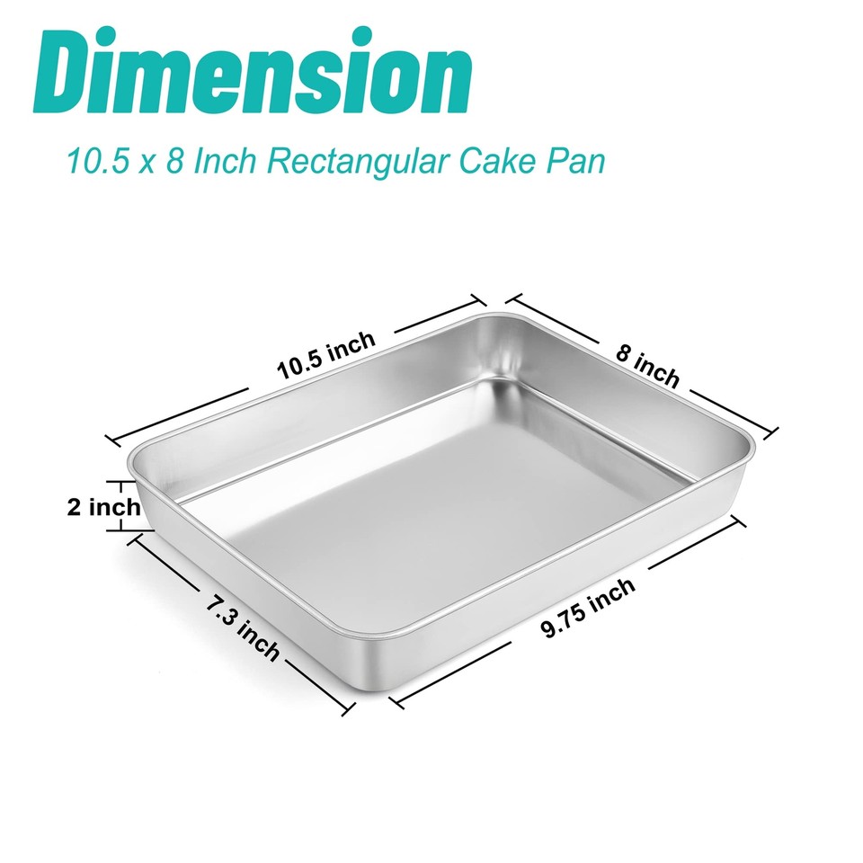 Rectangular Cake Pan Set Of 3 10.5 X 8 X 2 Stainless Steel Baking ...