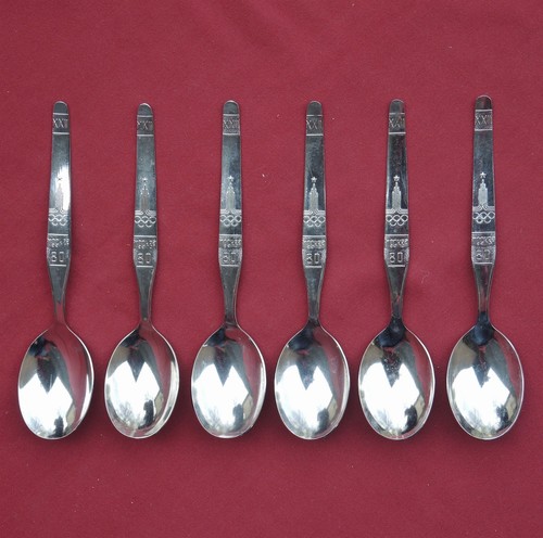 old set 6 spoons USSR Moscow 1980 Olympic Games Emblem Vintage Soviet ...
