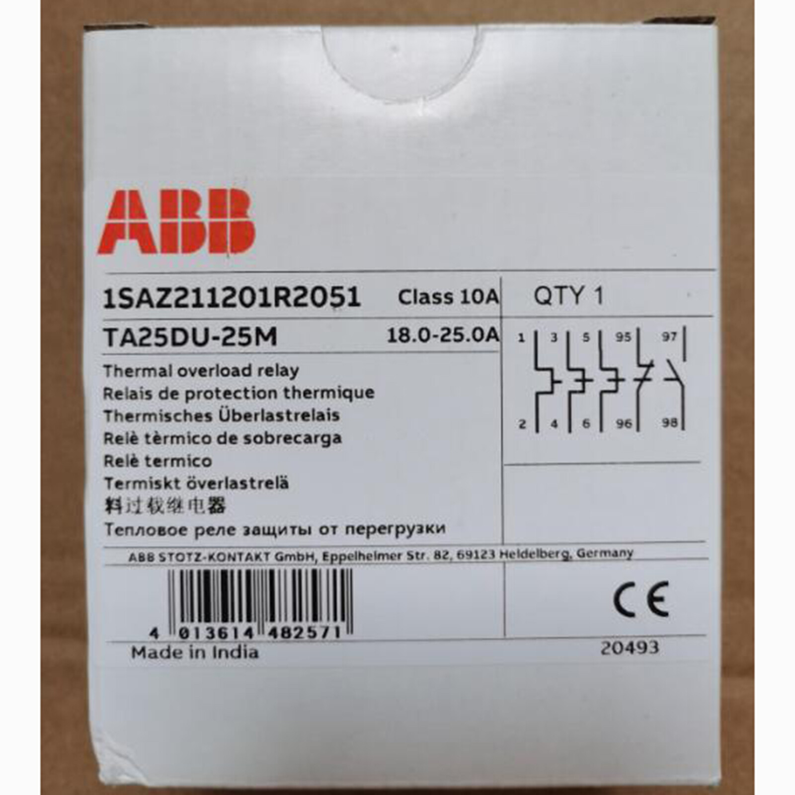 Brand New ABB TA25DU-25M 18-25A 1SAZ211201R2051 Thermal overload relay# ...