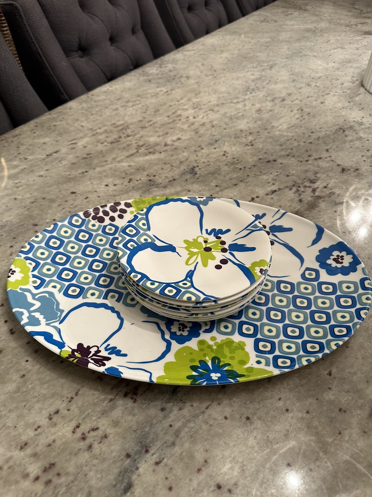 Pier 1 Imports Melamine Oval Platter Blue White Green 16" x 11 ...