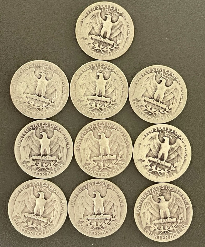 Lot of 10 Silver Washington Quarters 1934-1945-All 90% Silver (BX47) | eBay