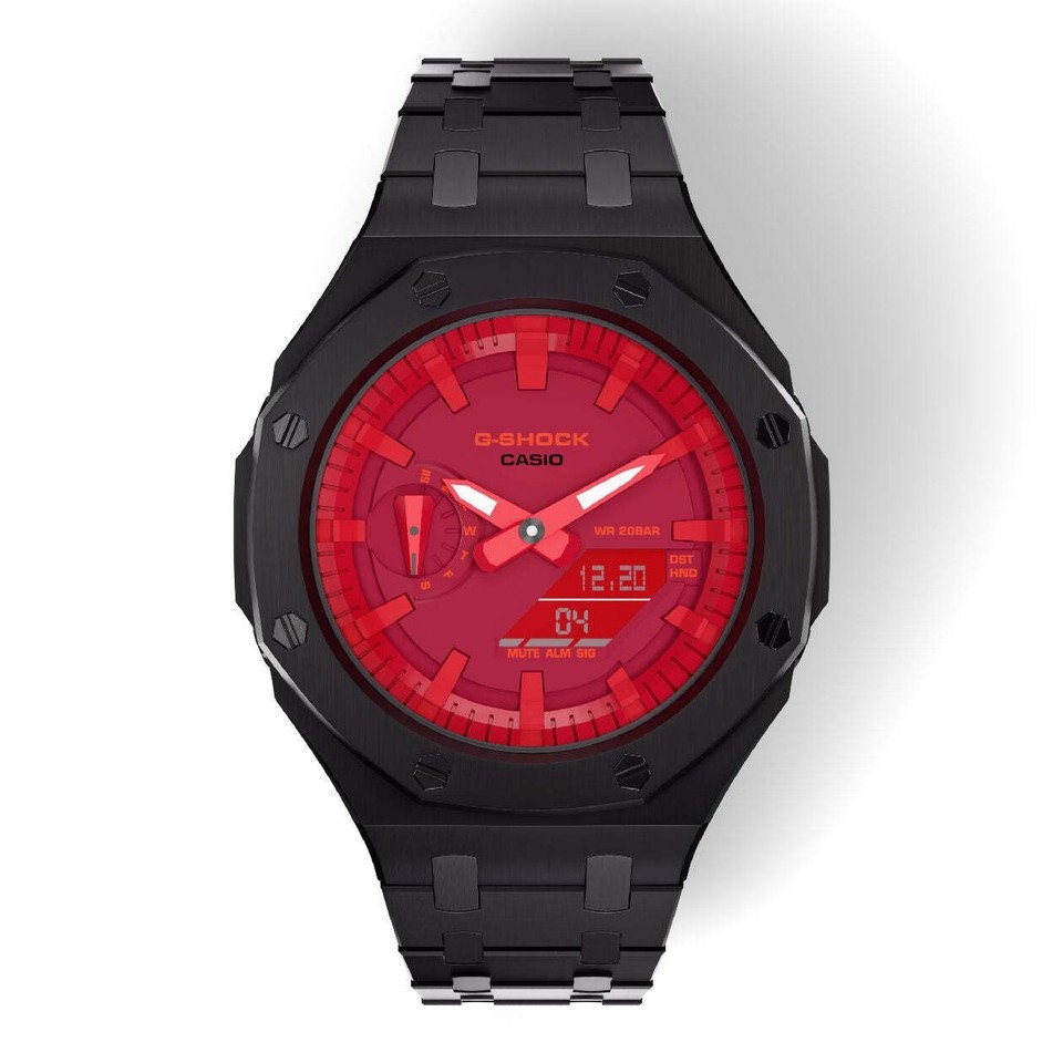 Casioak Mod Custom Metal Watch Casio G-Shock GA-2100-4A Red Dial Black ...