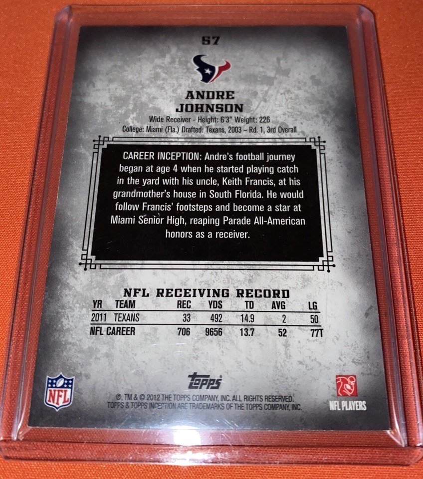 Andre Johnson 2012 Topps Inception Gold #/123 Texans | eBay