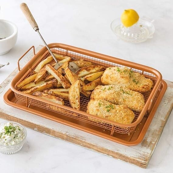 Copper Crisper Oven Tray Non Stick Baking Tray Elevated Mesh for Air ...