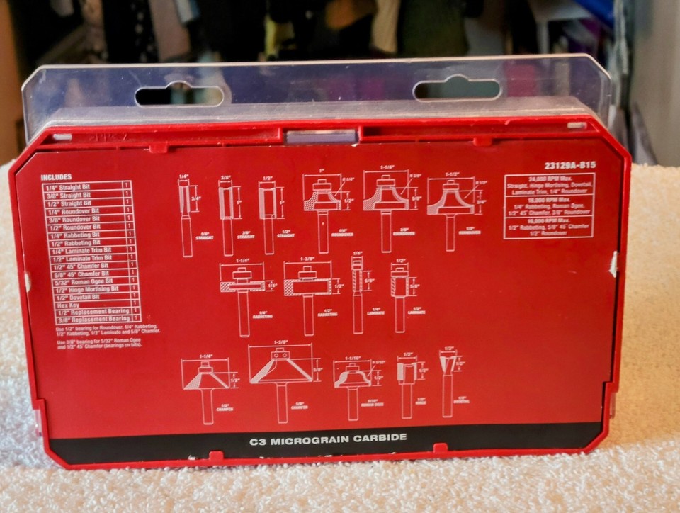 BAUER 15 PIECE Carbide Router Bit Set(most Bits Never Used & Minor Use ...