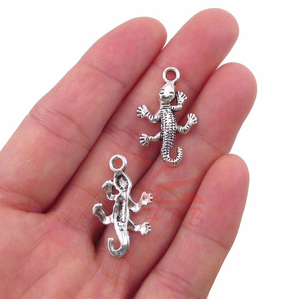 Lizard Charms - 10/20/50 Animal Antiqued Silver Plated 26mm Pendants ...