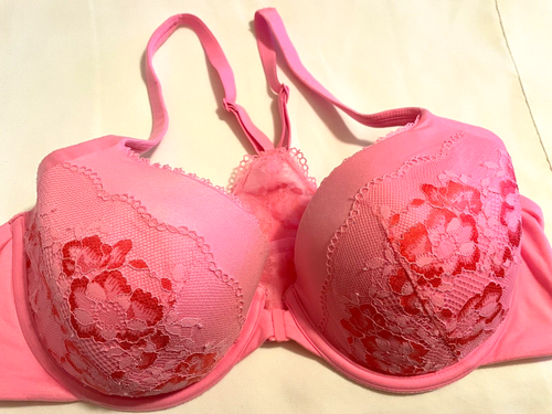 Victoria Secret 36D bra Front Closure Racerback Demi Pink Floral Lace ...