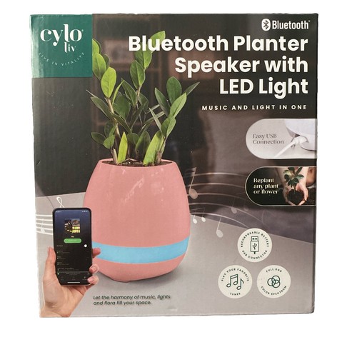 Bluetooth Planter Speaker With LED Light - Pink, Rechargeable, Cylo Liv ...