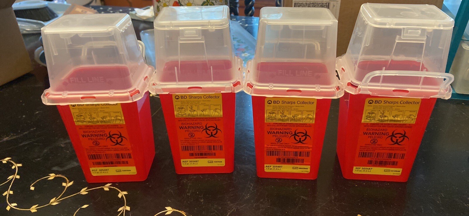 4 BD Phlebotomy Sharps Containers 1.5 qt. Nestable Red Waste Collector ...
