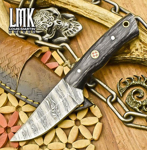 LMK Hand Crafted Skinner Knife Twist Damascus Hard Wood Hunter Outdoor ...