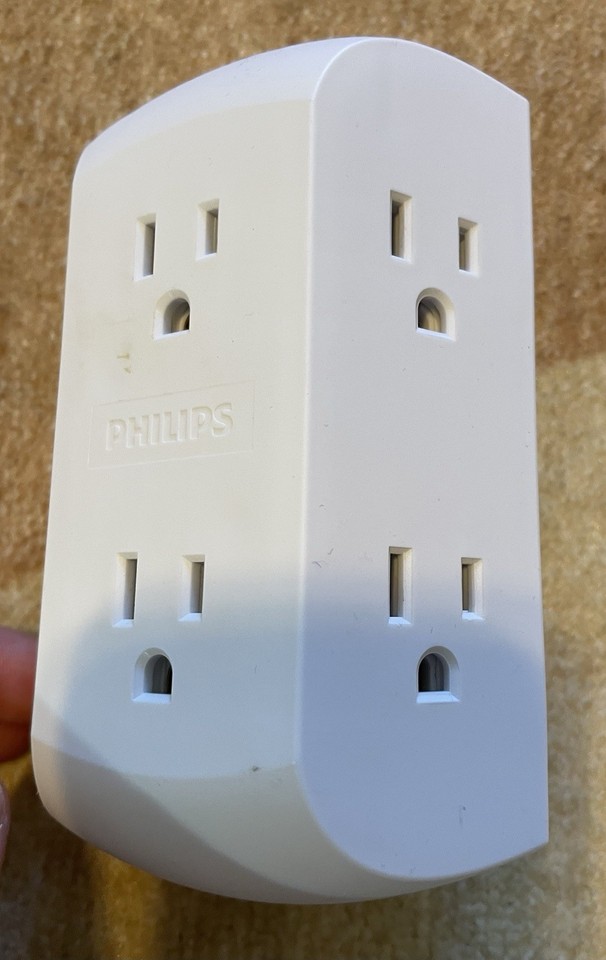 Philips 6 Outlet Wall Plug Adapter Power Strip With Extra Wide Spaced ...