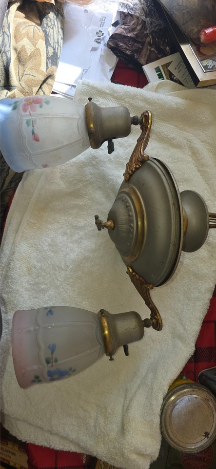 Art Deco Brass Two Arm Pan Ceiling light fixture | eBay