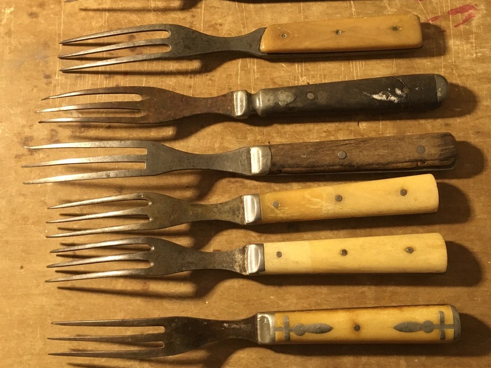 19 Piece Antique Primitive 1800’s Bone & Wood Handle Flatware Knives ...
