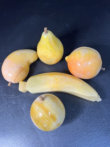 VINTAGE ITALIAN ALABASTER STONE FRUIT PEAR, APPLE, BANANA, MANGO AND ...