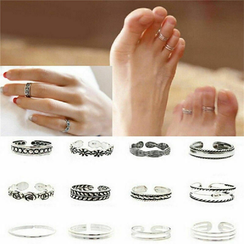 24PCs/set Charm Foot Jewelry Silver Daisy Toe Ring Retro Punk Women ...