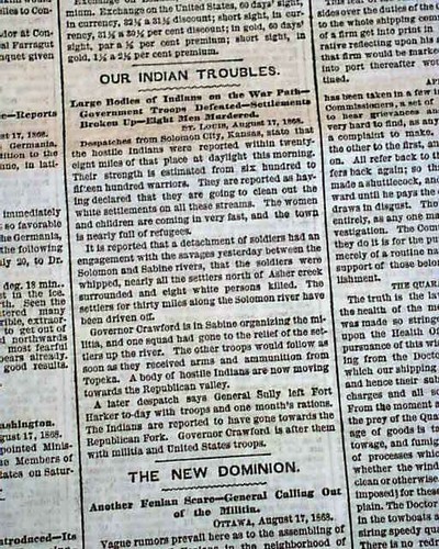 SOLOMON RIVER VALLEY Defense of Kansas Frontier vs. INDIANS War 1868 ...