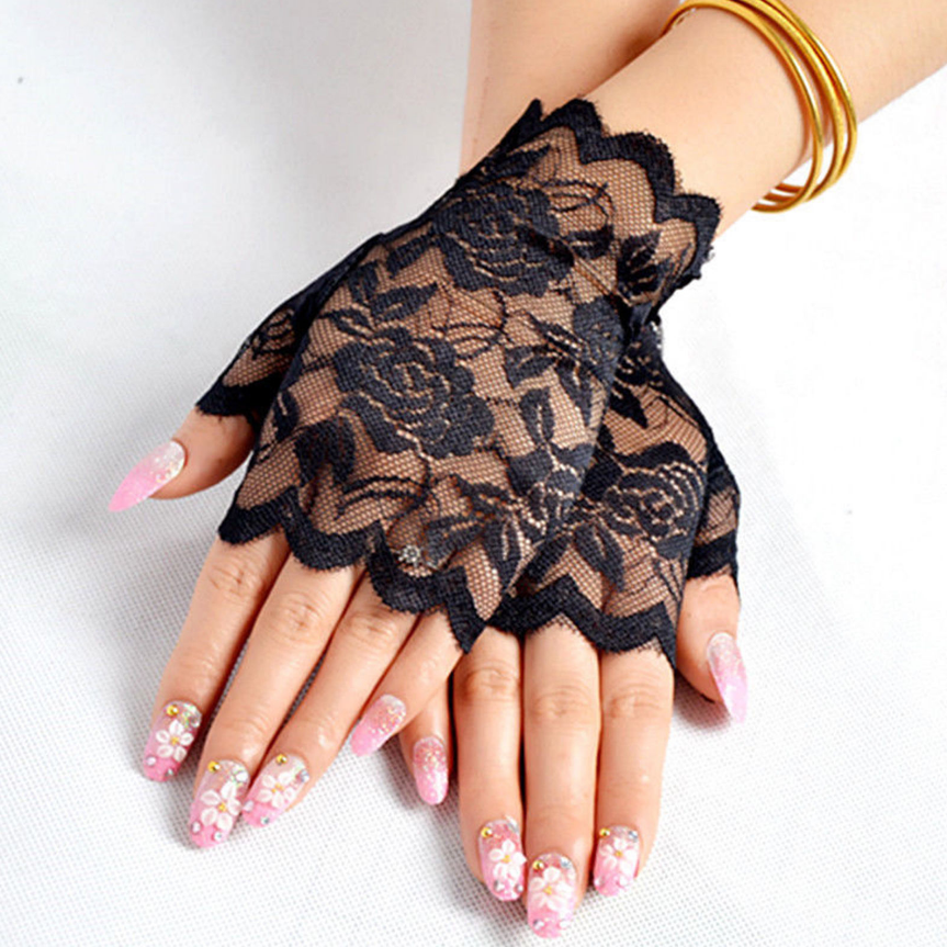 Black White Red Lace Fingerless Short Gloves 80s Madonna Costume ...