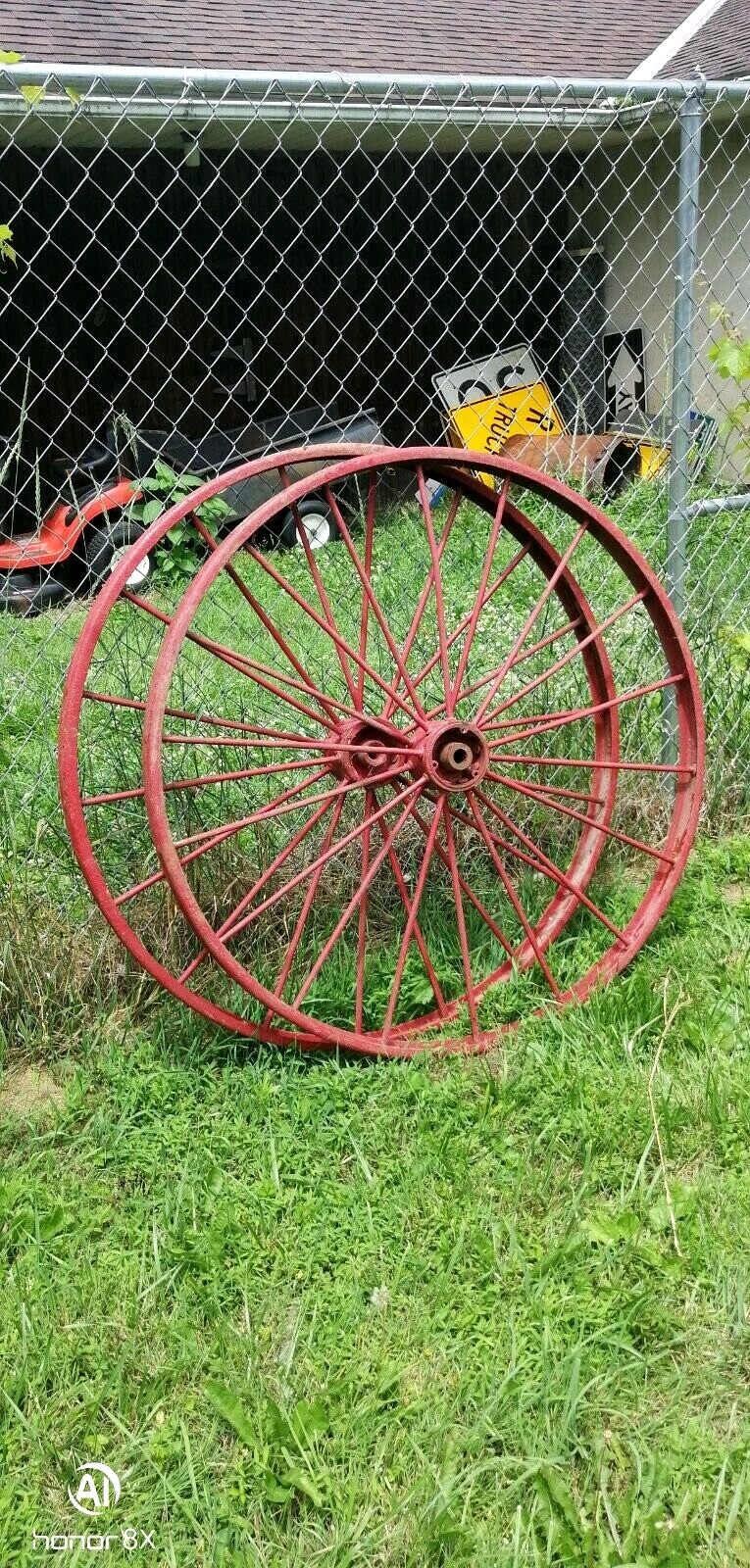 PAIR VINTAGE-ANTIQUE CAST IRON WAGON WHEELS 51" DIAMETER 18 SPOKES | eBay