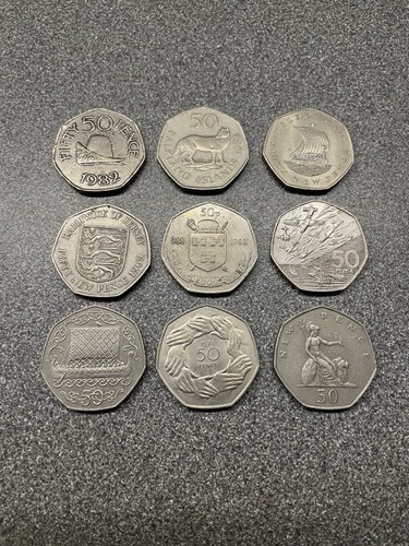 Old Style Large 50p Coins All Different Territories And Uk Job Lot #3 ...