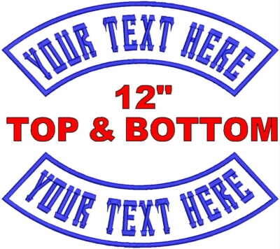 Custom Embroidered 12" Top And Bottom Rocker Patch 2 pc Set Biker MC ...