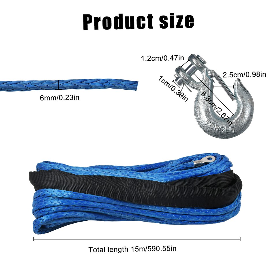 1/4" x 50' Synthetic Winch Rope + Clevis Slip Hook + Stopper For Polaris ATV UTV | eBay