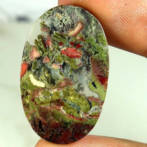 100% Natural Indonesian Moss Agate Oval Cabochon Gemstone 24.55Cts. 22x ...