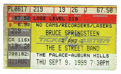 Bruce Springsteen 9/9/99 Detroit MI Palace at Auburn Hills Rare Ticket ...