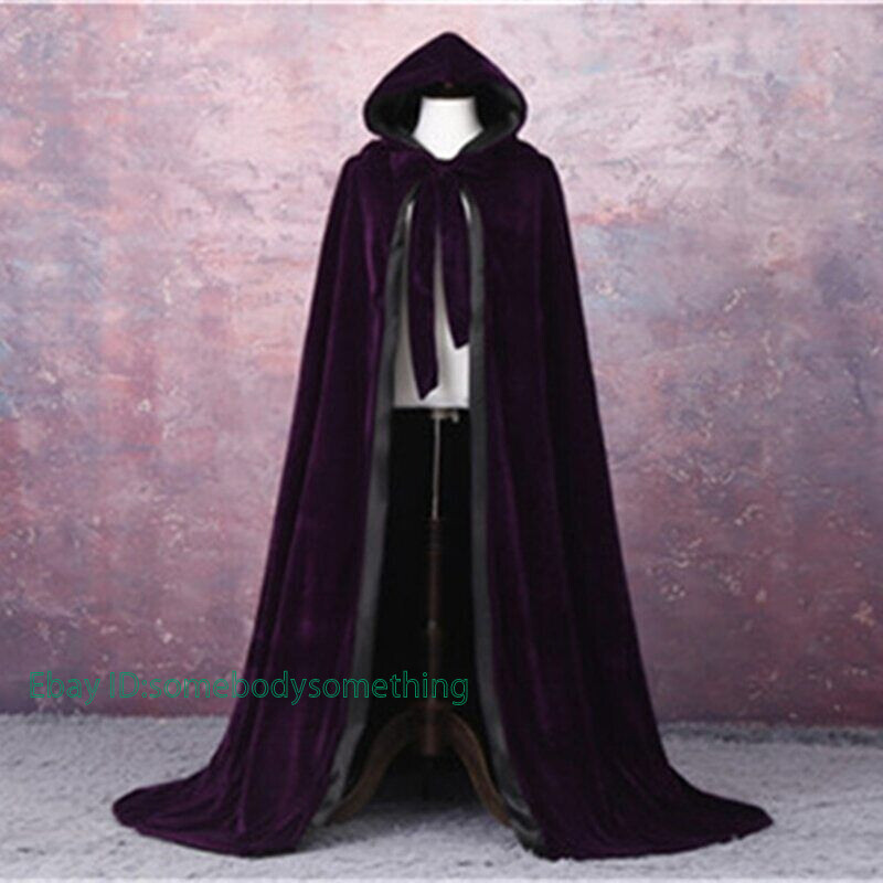 Velvet Hooded Cloak Cape Unisex Halloween Costume Halloween Jacket ...