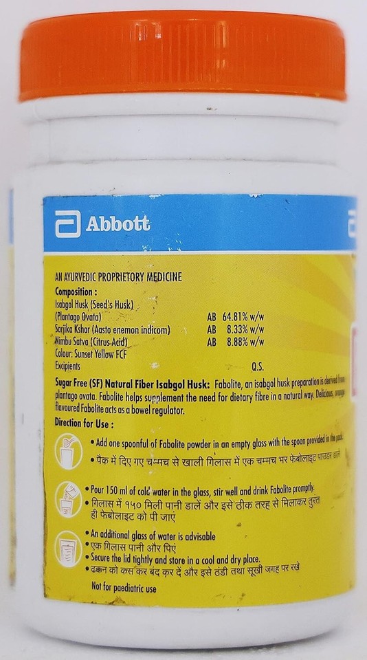 Fabolite Isabgol Husk Orange Powder 300 gm Sugar Free for relieving ...