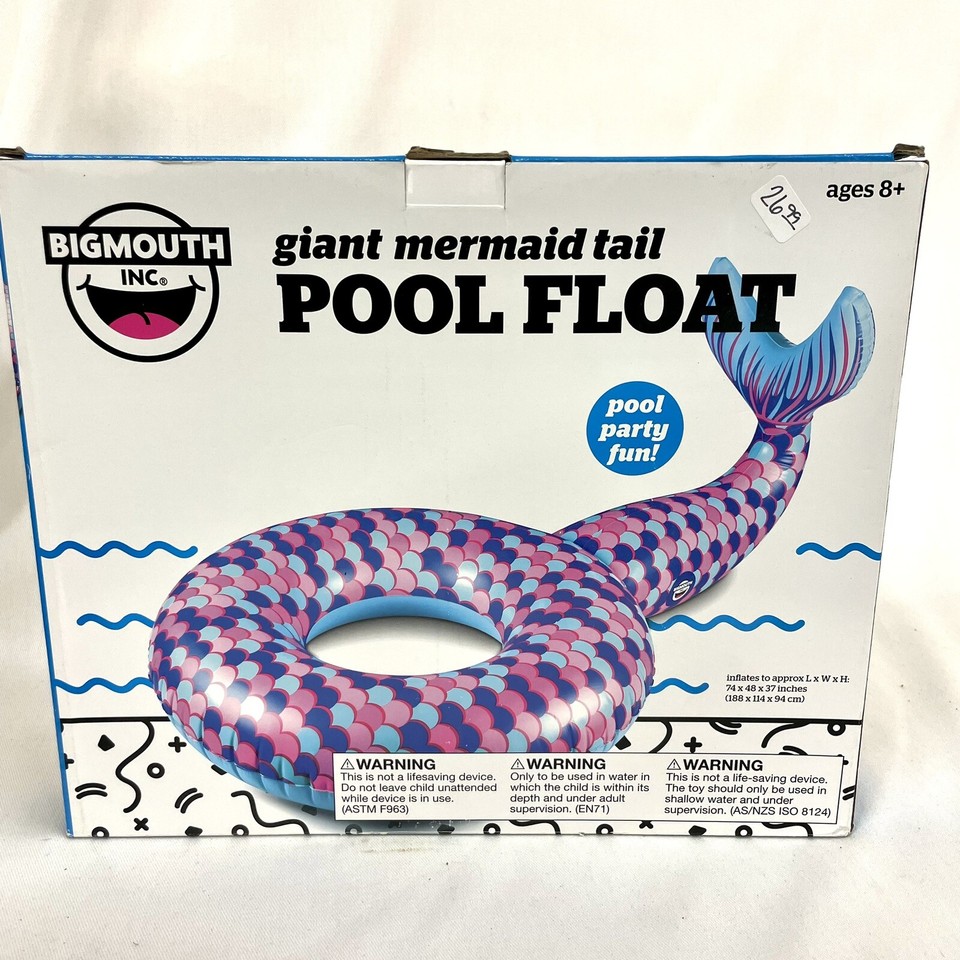 NIB Big Mouth Inc. Giant 6' Mermaid Tail Inflatable Pool Noodle Float ...
