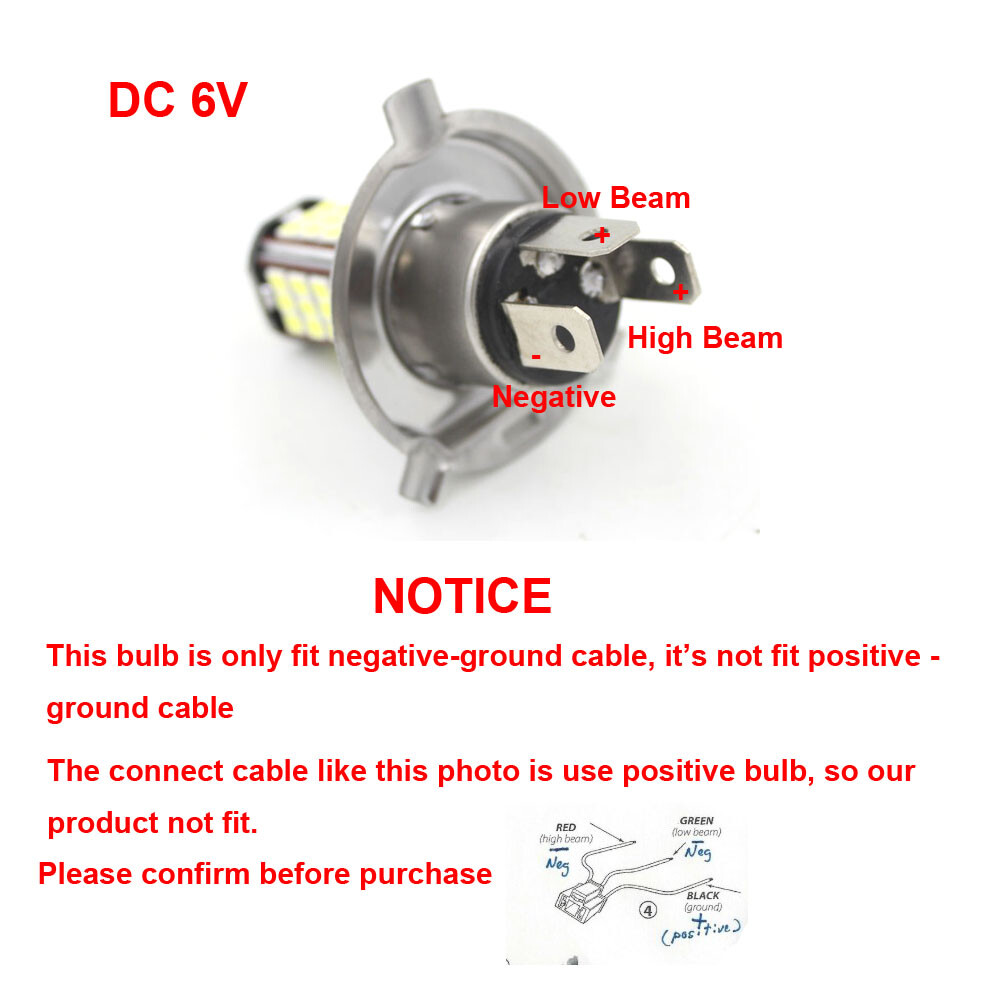 DC 6V H4 LED Motorcycle Headlight Bulb 6W 800LM 6500K White High/Low ...