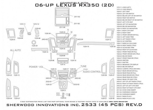 2007-2012 Lexus RX350 Sherwood Dash Kit Factory Match Light Golden Bird ...