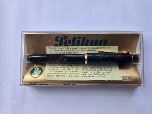 Vintage Pelikan 120 Fountain Pen Black/Gold in Original Plastic Box with Papers | eBay