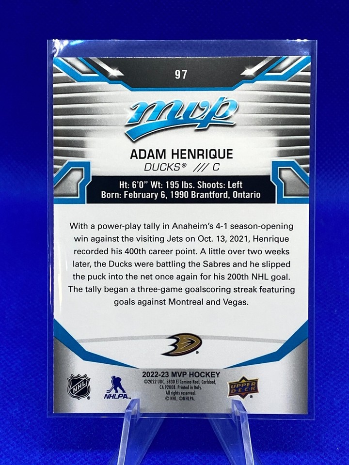 2022-23 Upper Deck MVP Hockey 97 Adam Henrique - Anaheim Ducks | eBay