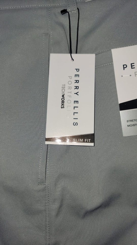 NWT $95 Perry Ellis Portfolio Men's Slim Fit Solid Tech Pants, Grey ...