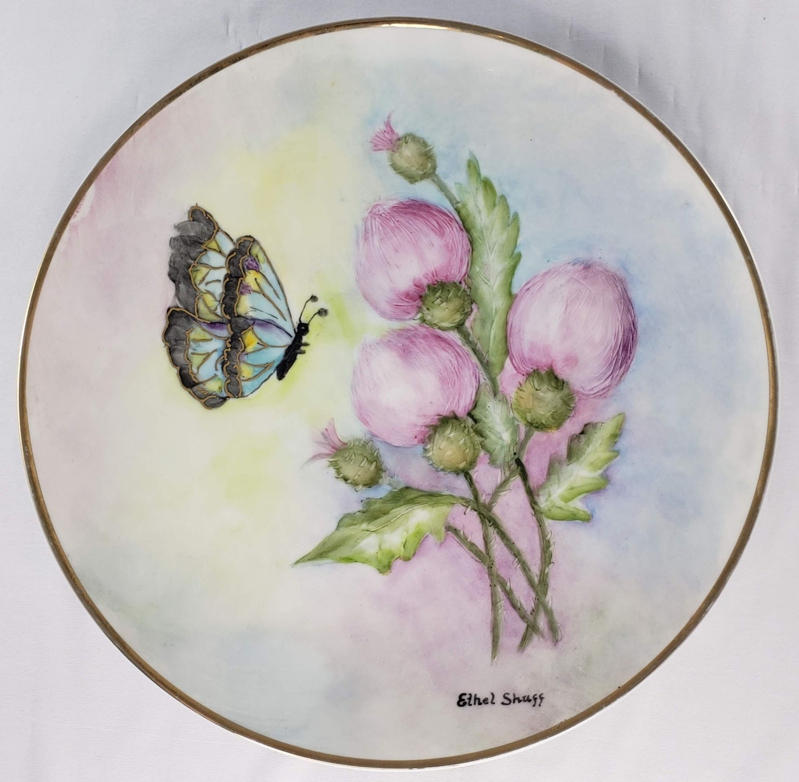 Hand Painted Butterfly Plate Ethel Shuff Floral Flowers | eBay