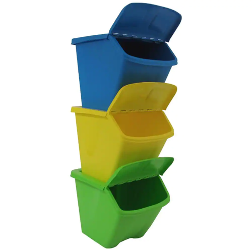 30 Gal. Recycling Bin 3-Pack Multi-Color Stackable Outdoor Angled-Lid ...