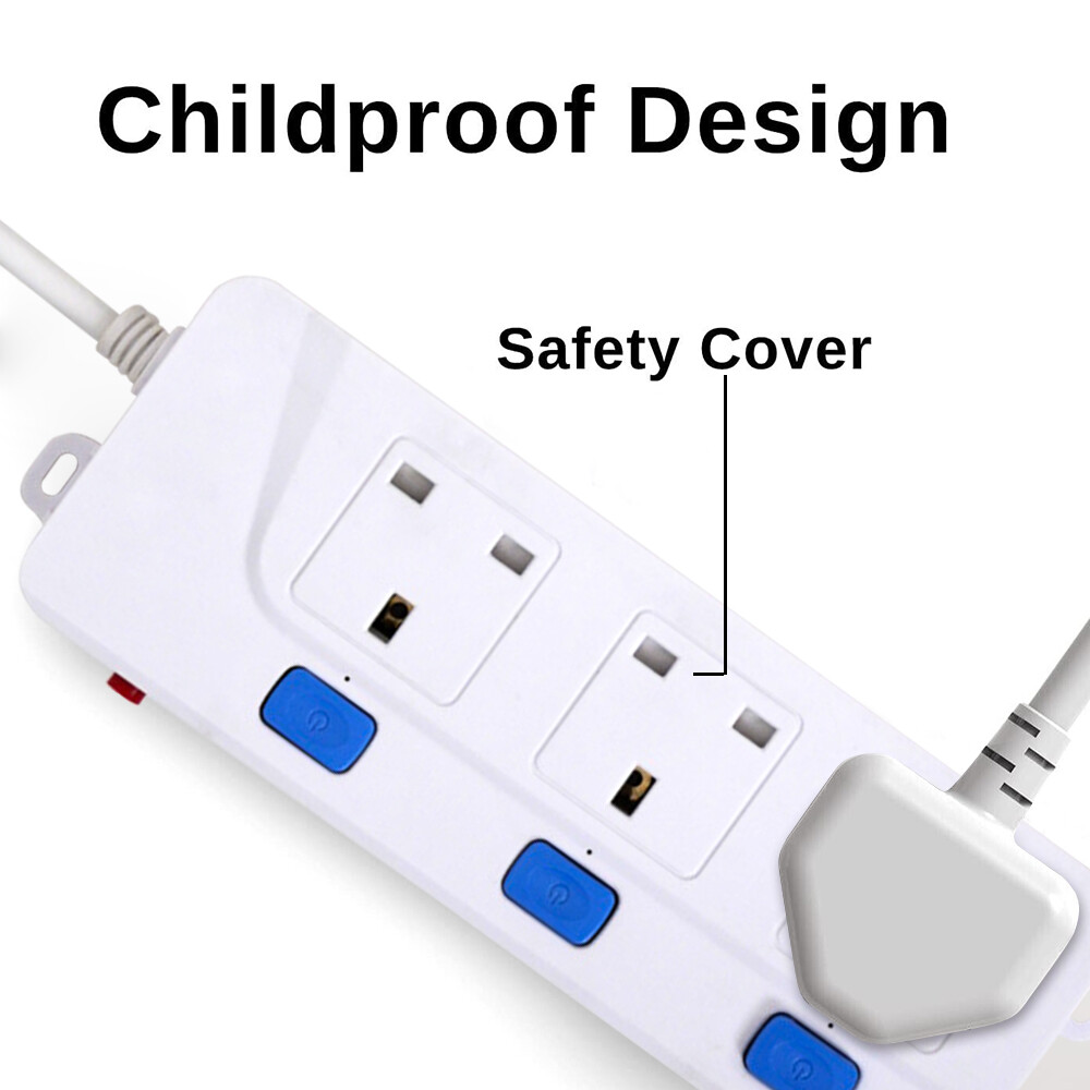 Extension 3 Way Gang Lead Cable Individually Switched 3 Socket Plug ...