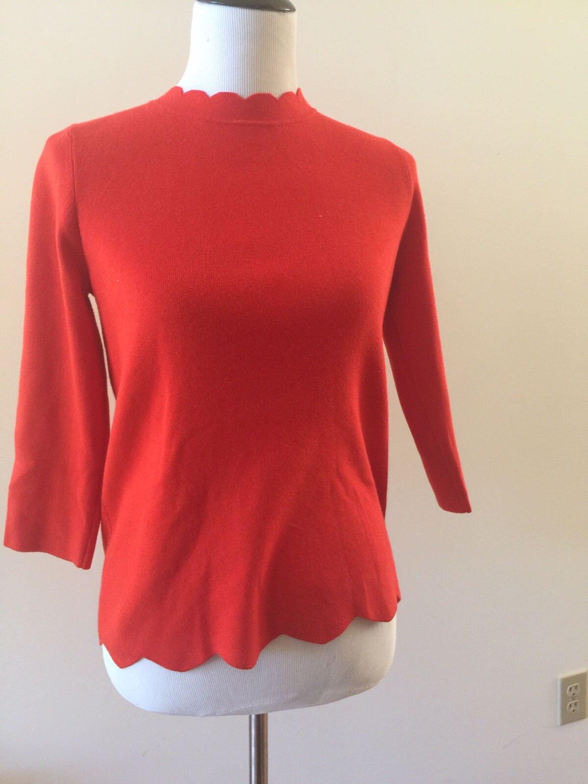 NWT Nordstrom Halogen Cashmere Tomato Red Scallop Trim Sweater Medium ...