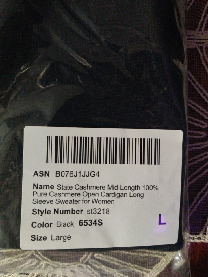 State Cashmere Open Front Cashmere Long Cardigan Sweater Women's Size L ...