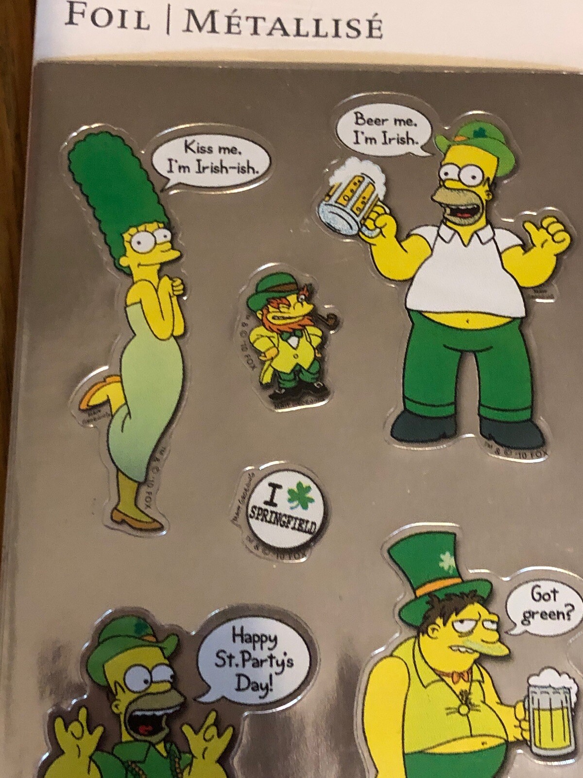 The SIMPSONS St Patrick Day Foil Stickers Hallmark - NIP- Homer Marge ...